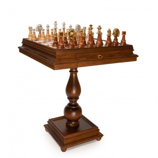 Table d'Echecs en Bois et Marbre et Pieces Echecs Luxe