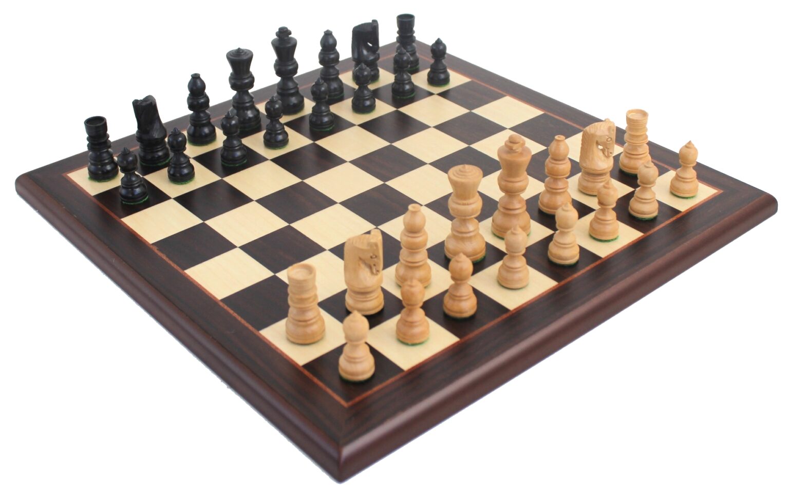 Pieces Echecs en Bois Moderne et Petit Echiquier en Cuir