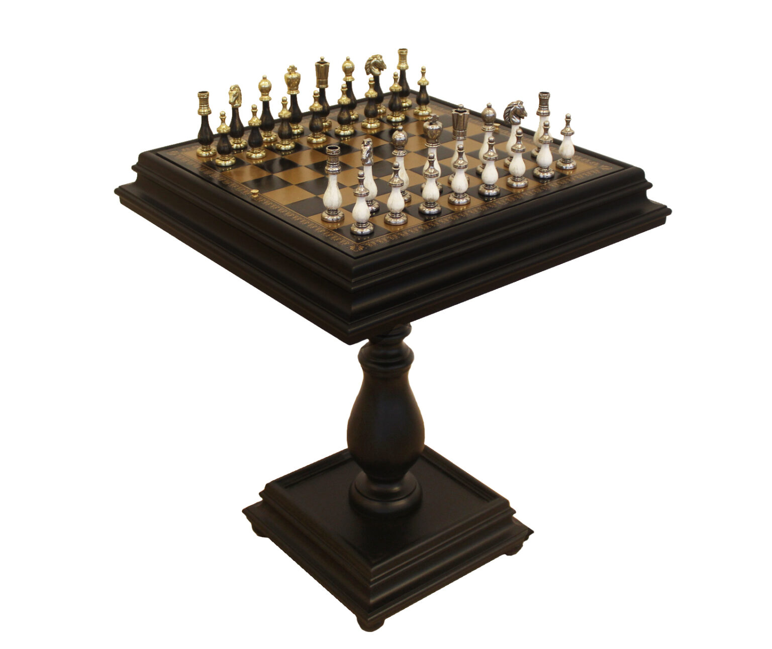 Table d'Echec Noire en Bois et Jeu d'Echecs Haut de Gamme